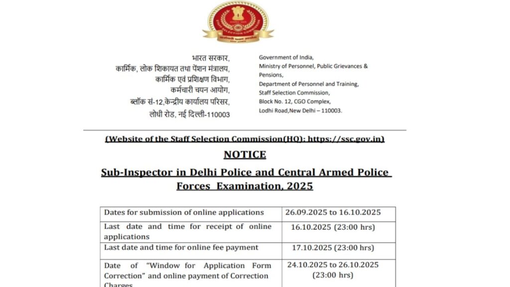SSC Delhi Police Sub Inspector Recruitment 2025- How to Apply