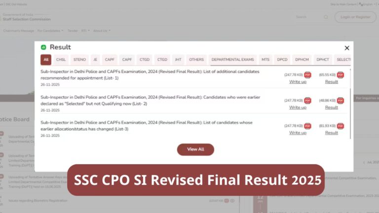 SSC CPO SI Revised Final Result 2025- How to Check